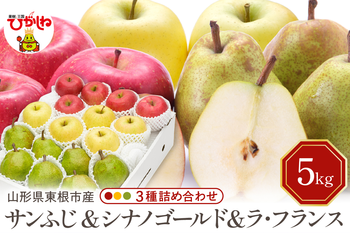 【山形県東根市産】サンふじ&シナノゴールド＆ラフランス 詰め合わせ 5kg 【東根農産センター】 hi004-hi027-074r|JALふるさと納税|JALのマイルがたまるふるさと納税サイト